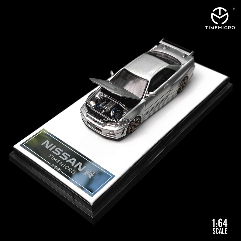 TIME MICRO 1/64 NISSAN GTR R34 Z-TUNE SILVER WITH OPEN HOOD